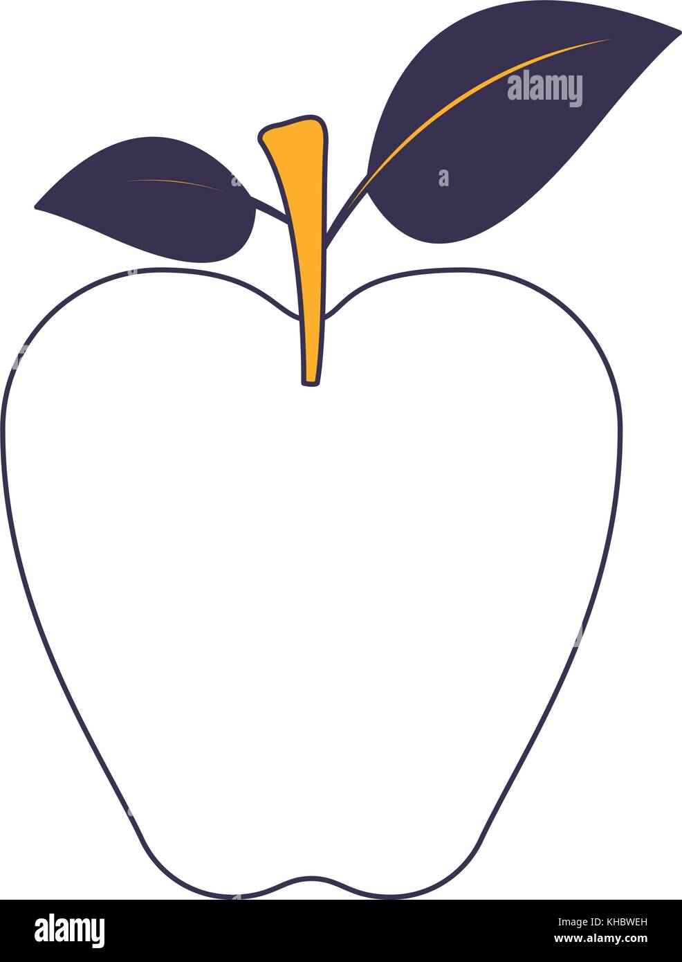 apple fruit with stem and leaves in color sections silhouette Stock ...