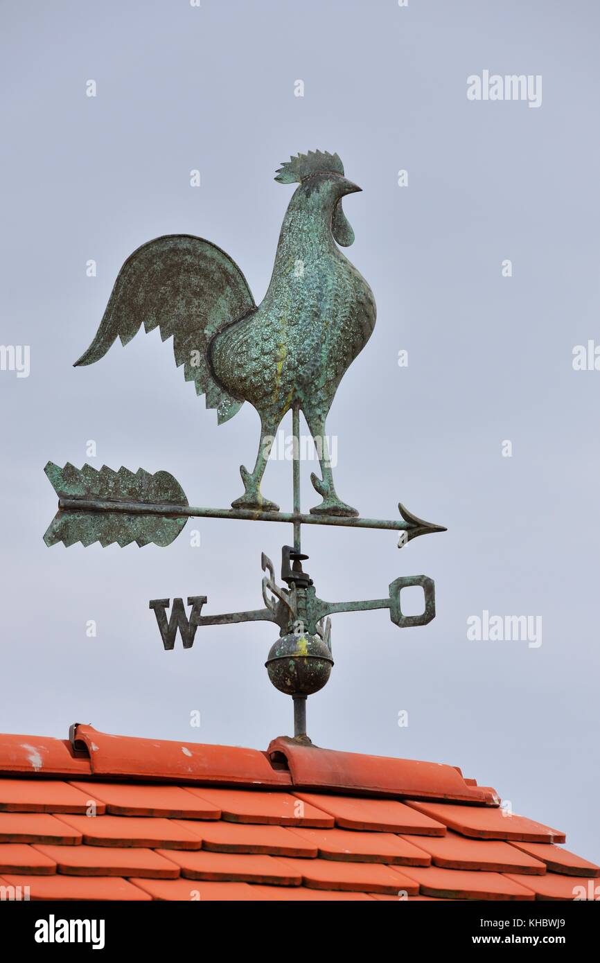 Weathercock with cardinal points on roof, Baden-Württemberg, Germany ...
