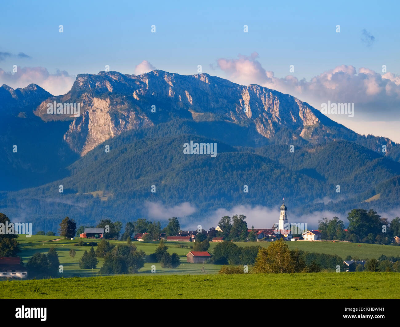 Gaißach with Benediktenwand, Tölzer Land, Isarwinkel, Alpine foothills ...