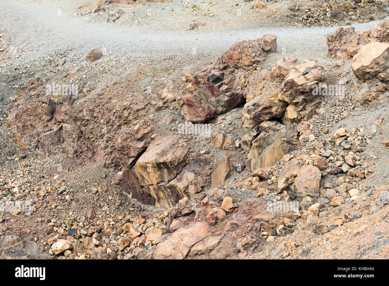 Exotic rocky road to the crater of the volcano. The volcano is located ...