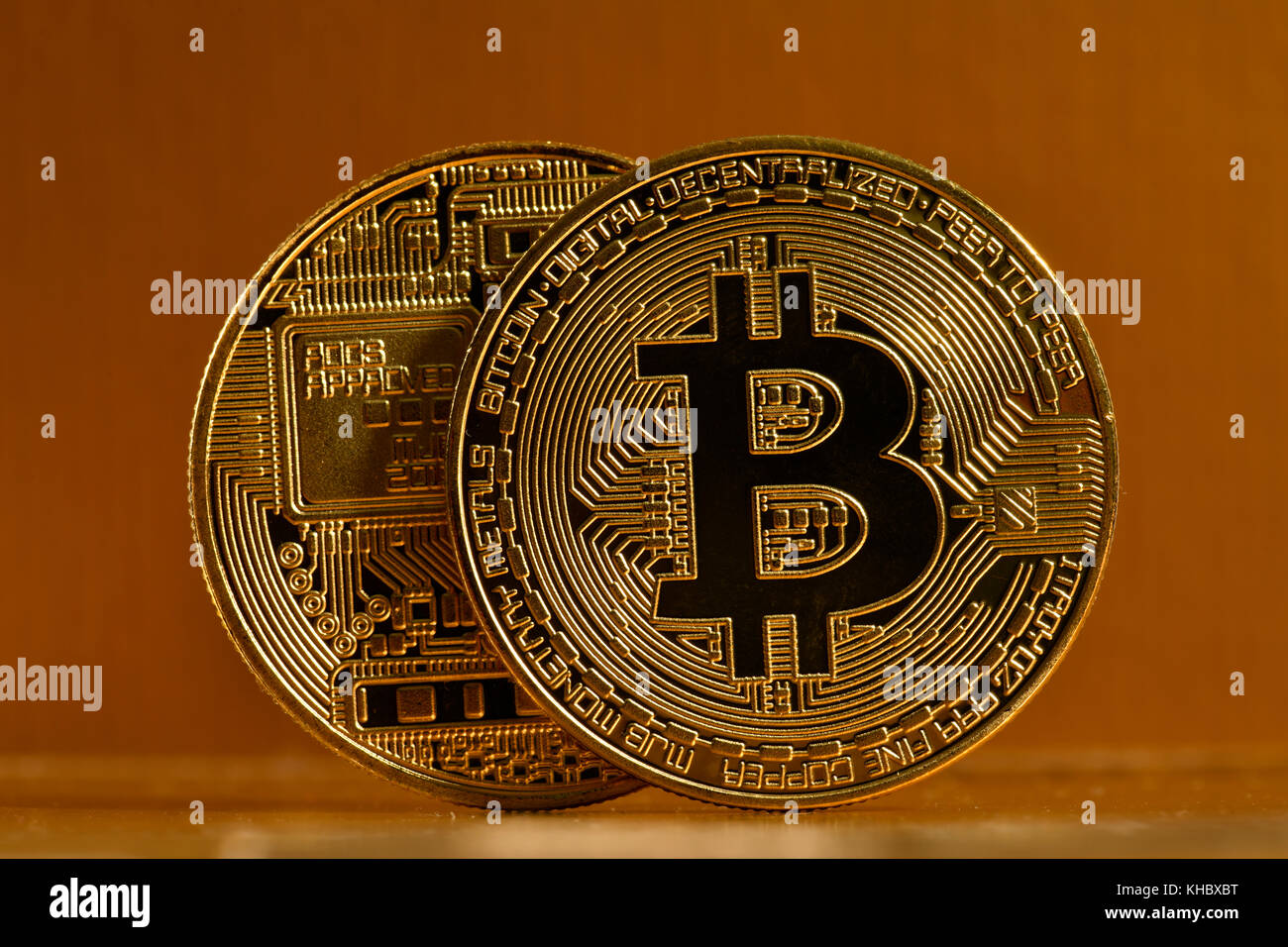 Symbol image digital currency, gold physical coin bitcoin front side ...