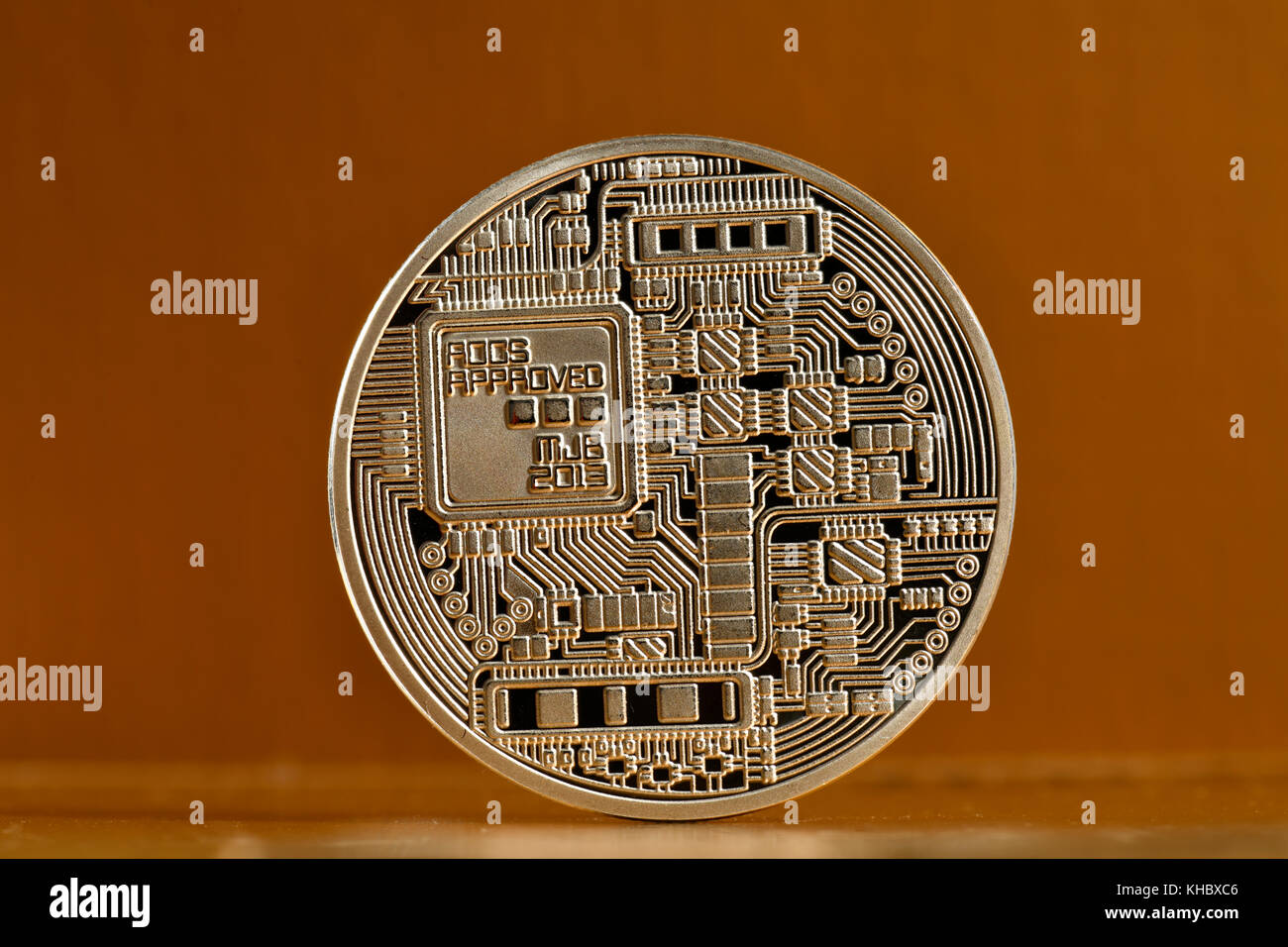 Symbol image digital currency, silver physical coin Bitcoin back Stock ...