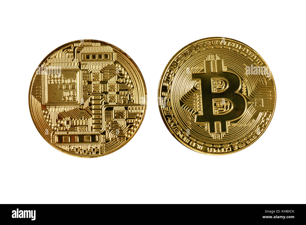 Symbol image digital currency, gold physical coin bitcoin front side ...