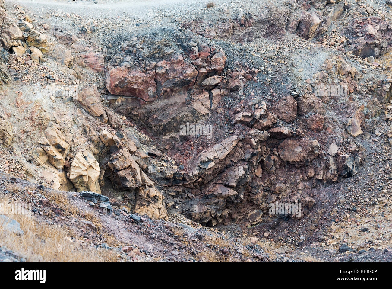 Exotic rocky road to the crater of the volcano. The volcano is located ...