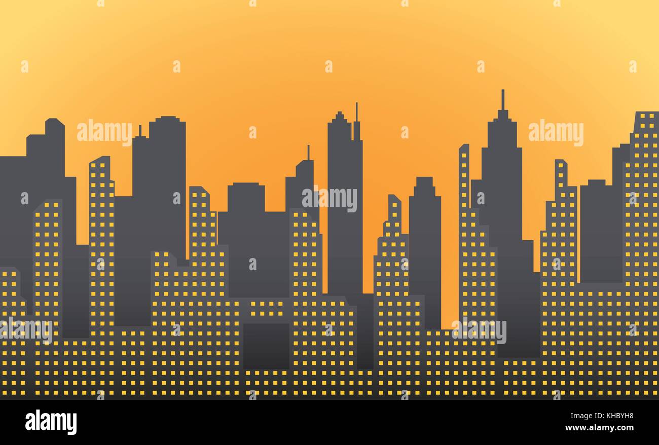 Dark morning, city landscape with skyscrapers and towers. Vector ...