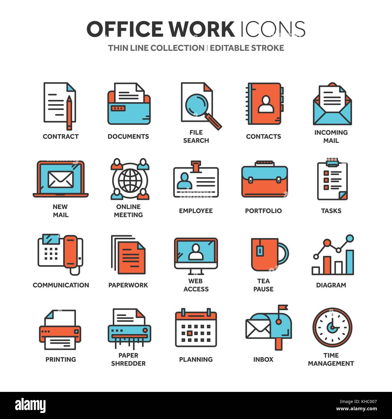 Business and office work. Documents, paperwork. Businessman. Thin line ...