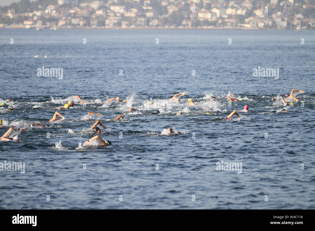 ISTANBUL, TURKEY - AUGUST 13, 2017: Athletes competing in swimming ...
