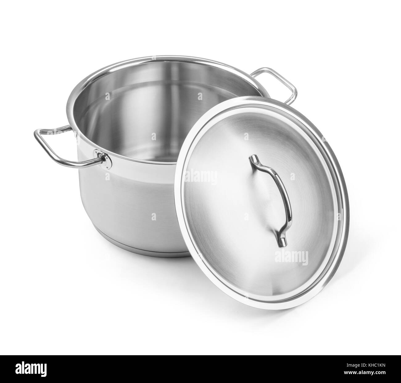 Open stainless steel cooking pot isolated on white with clipping path ...