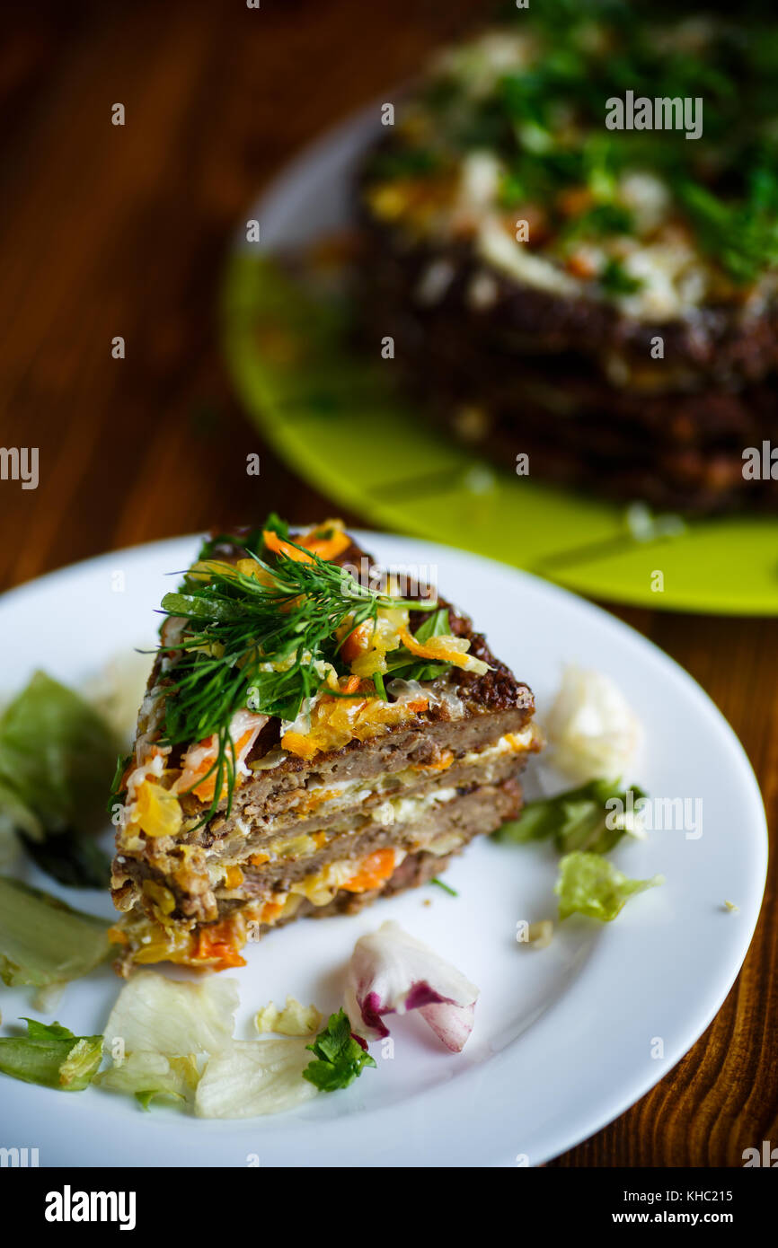 liver pie layer cake stuffed with carrots and onions Stock Photo - Alamy