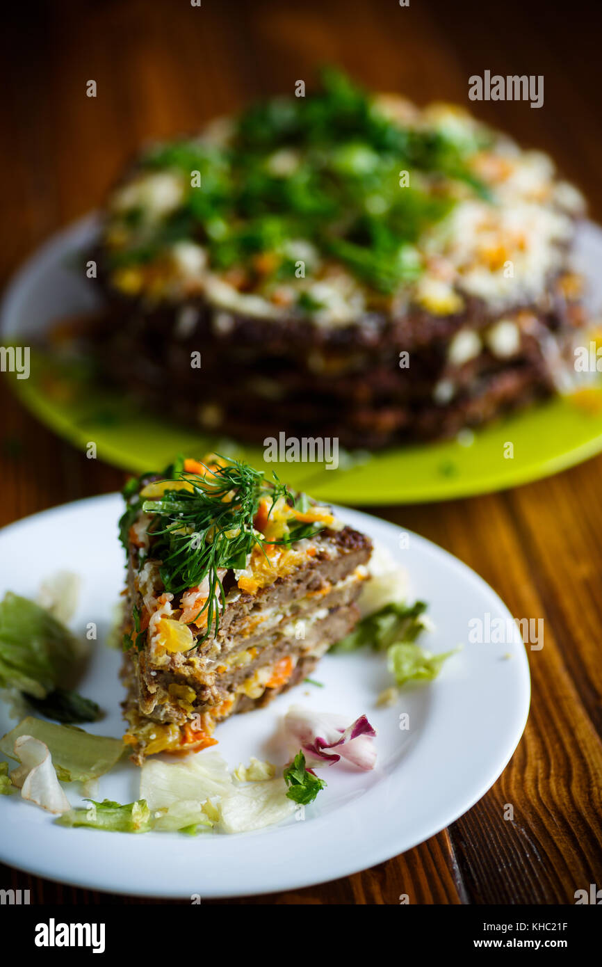 liver pie layer cake stuffed with carrots and onions Stock Photo - Alamy