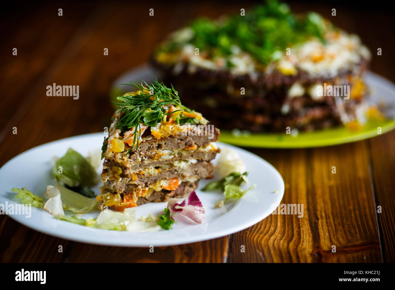 liver pie layer cake stuffed with carrots and onions Stock Photo - Alamy