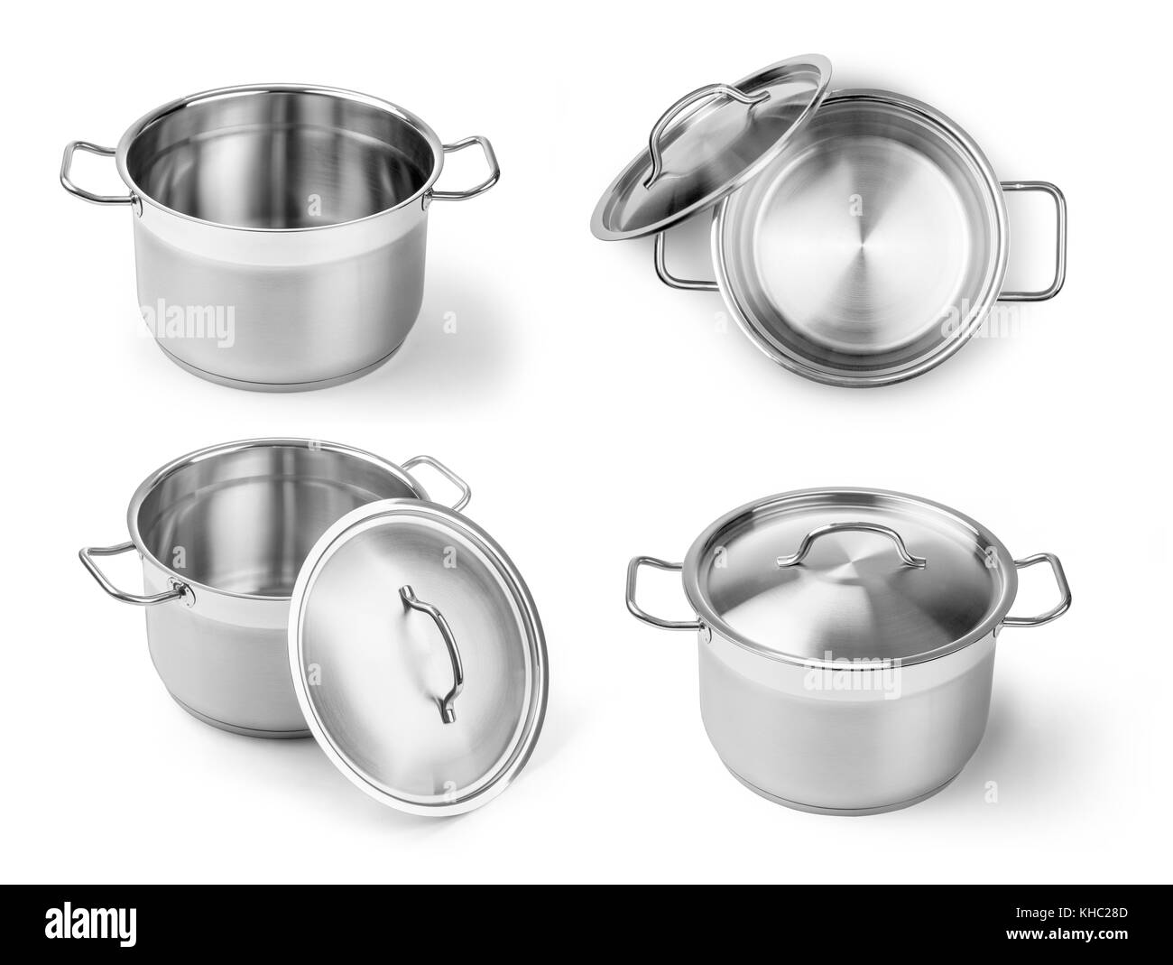 set of professional metal pot cooker for boiling isolated Stock Photo ...
