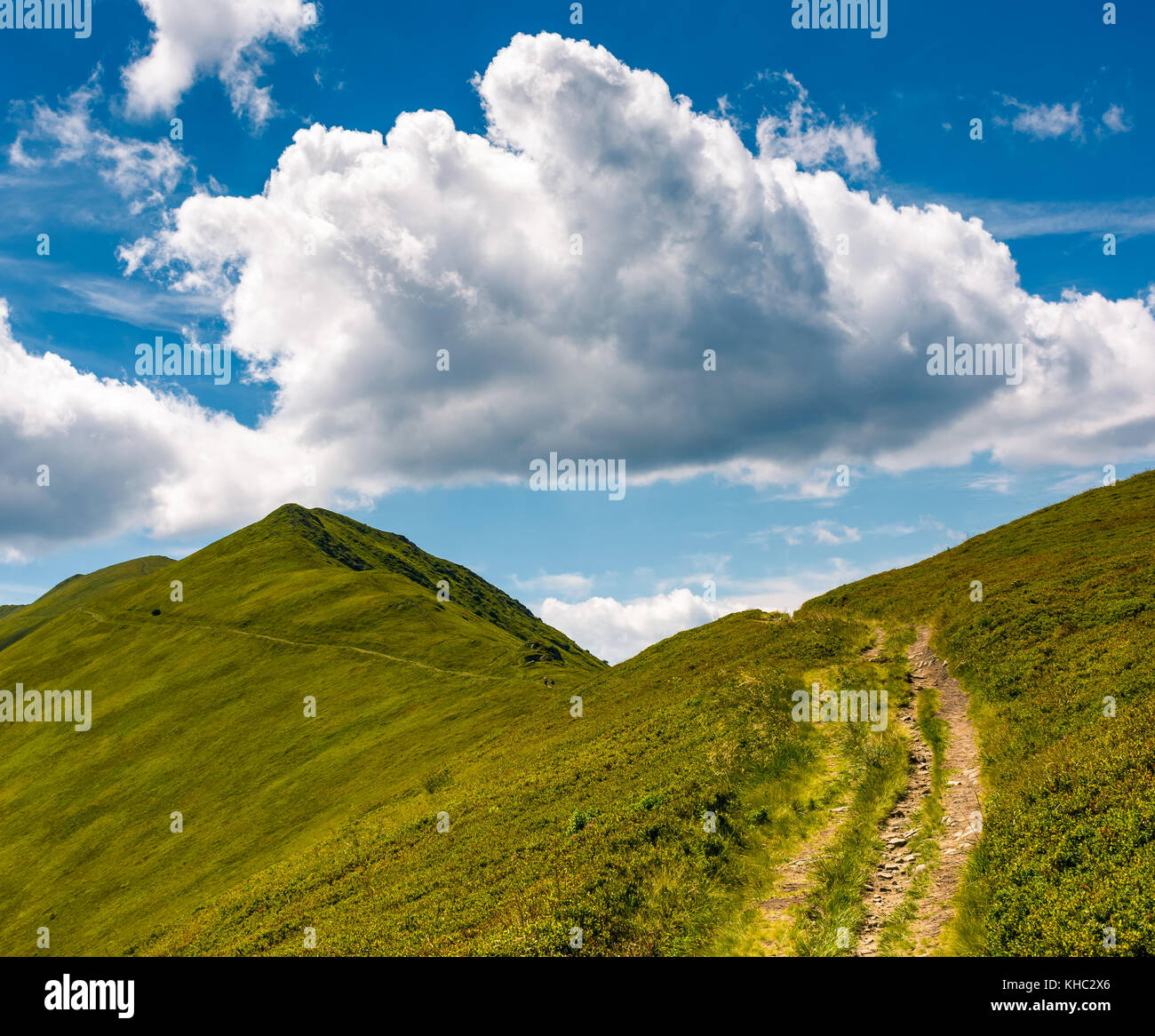 tourist footpath through mountain ridge. beautiful summer landscape ...