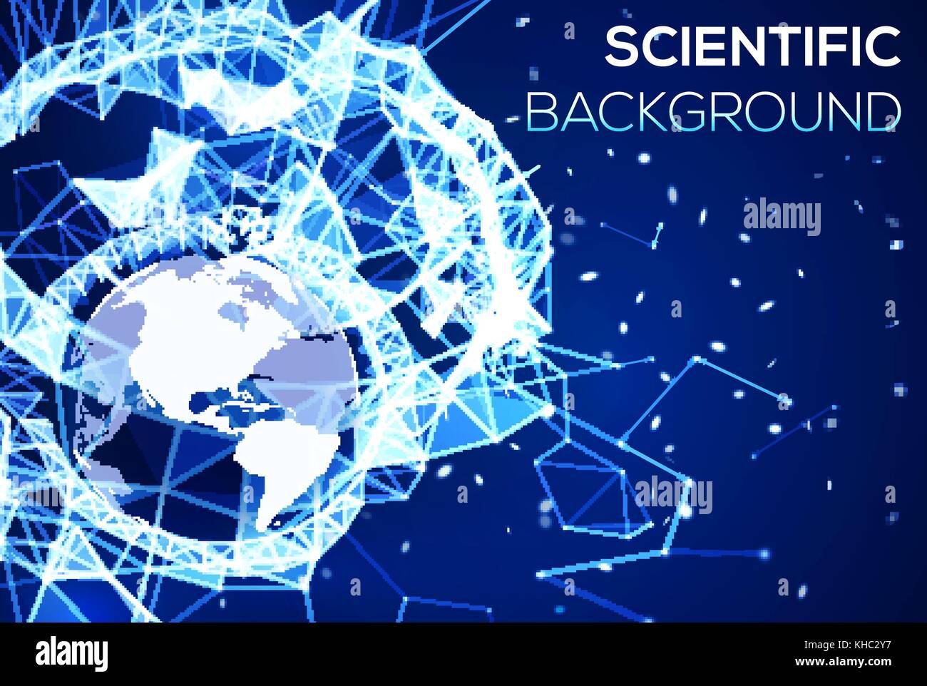 Blue technology background. Geography concept. Glowing blue plexus ...