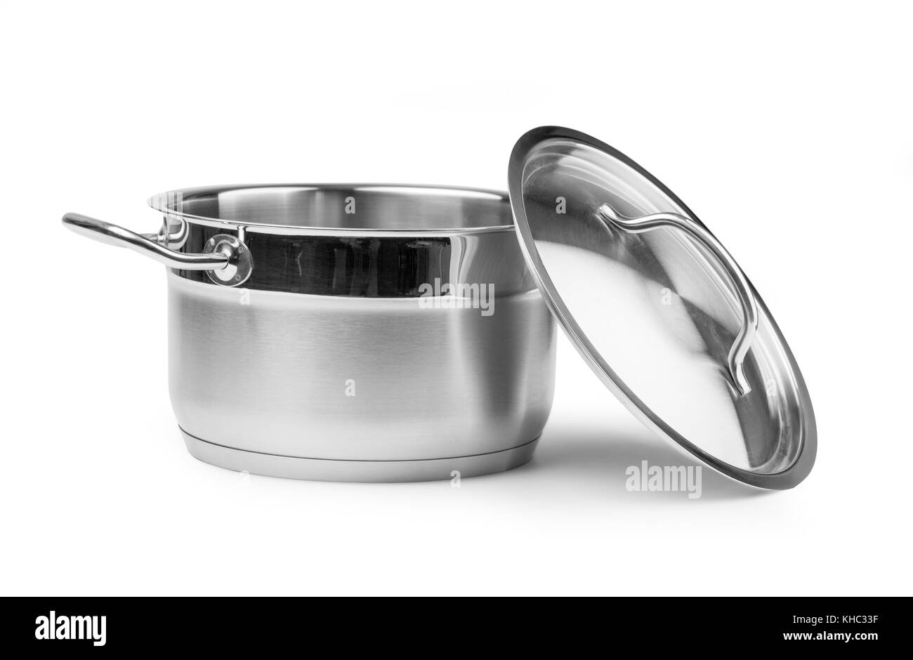 Open stainless steel cooking pot isolated on white with clipping path ...