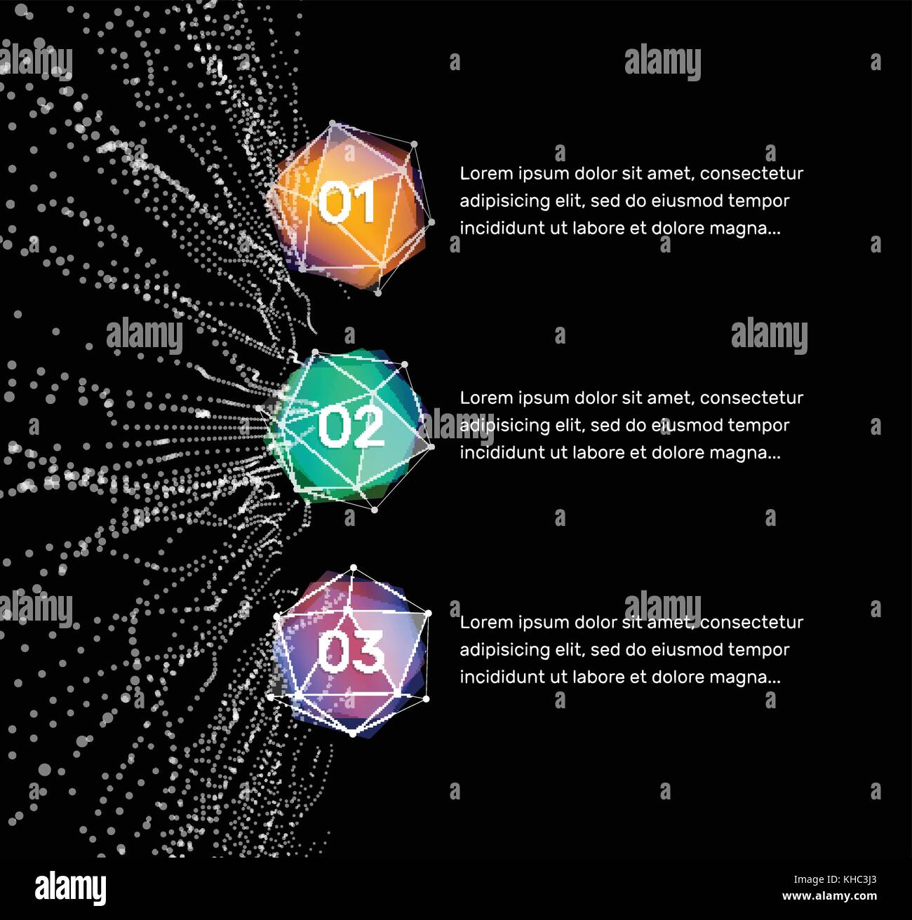 1,2,3 steps, abstract infographic elements. Polygonal tech buttons with ...