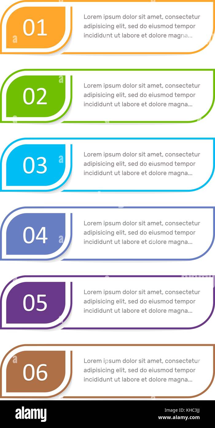 Colorful ui design concept element. Six steps. Vector button for web ...