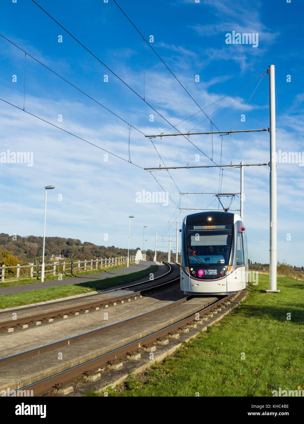 Tram running between Edinburgh Airport and city centre. Edinburgh ...