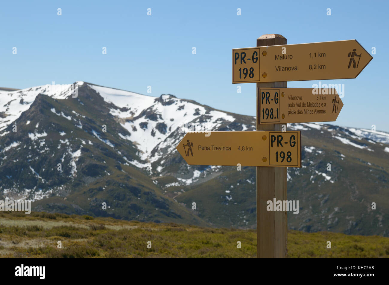 Detail of a sign in the mountain, indicating pedestrians multiple paths ...