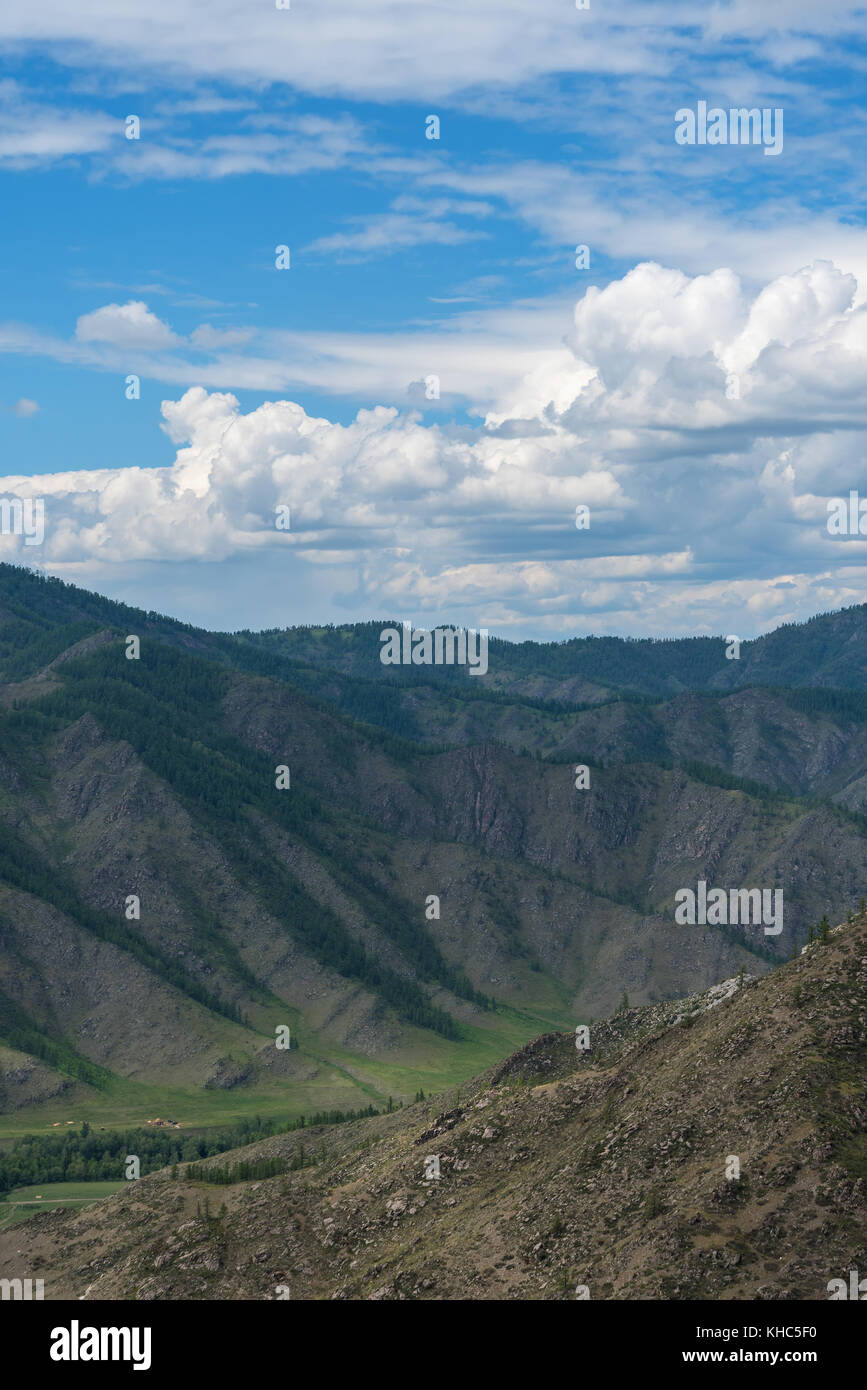 Scenic top view on the mountain, covered with vegetation, valley ...