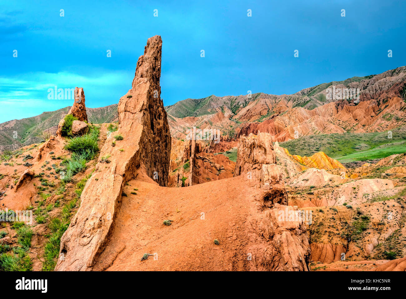Colorful rock formations in Skazka aka Fairy tale canyon, Kyrgyzstan ...