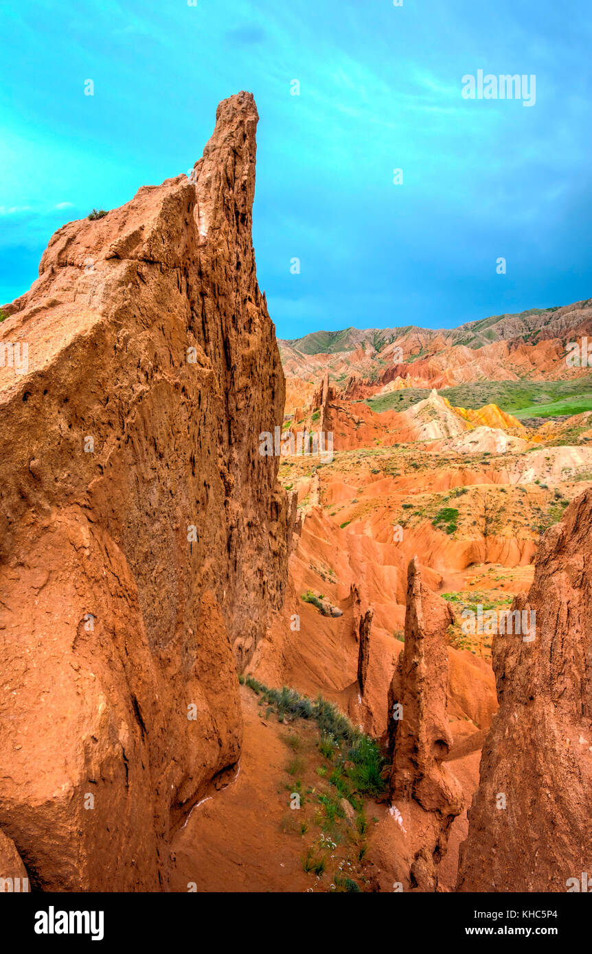 Colorful rock formations in Skazka aka Fairy tale canyon, Kyrgyzstan ...