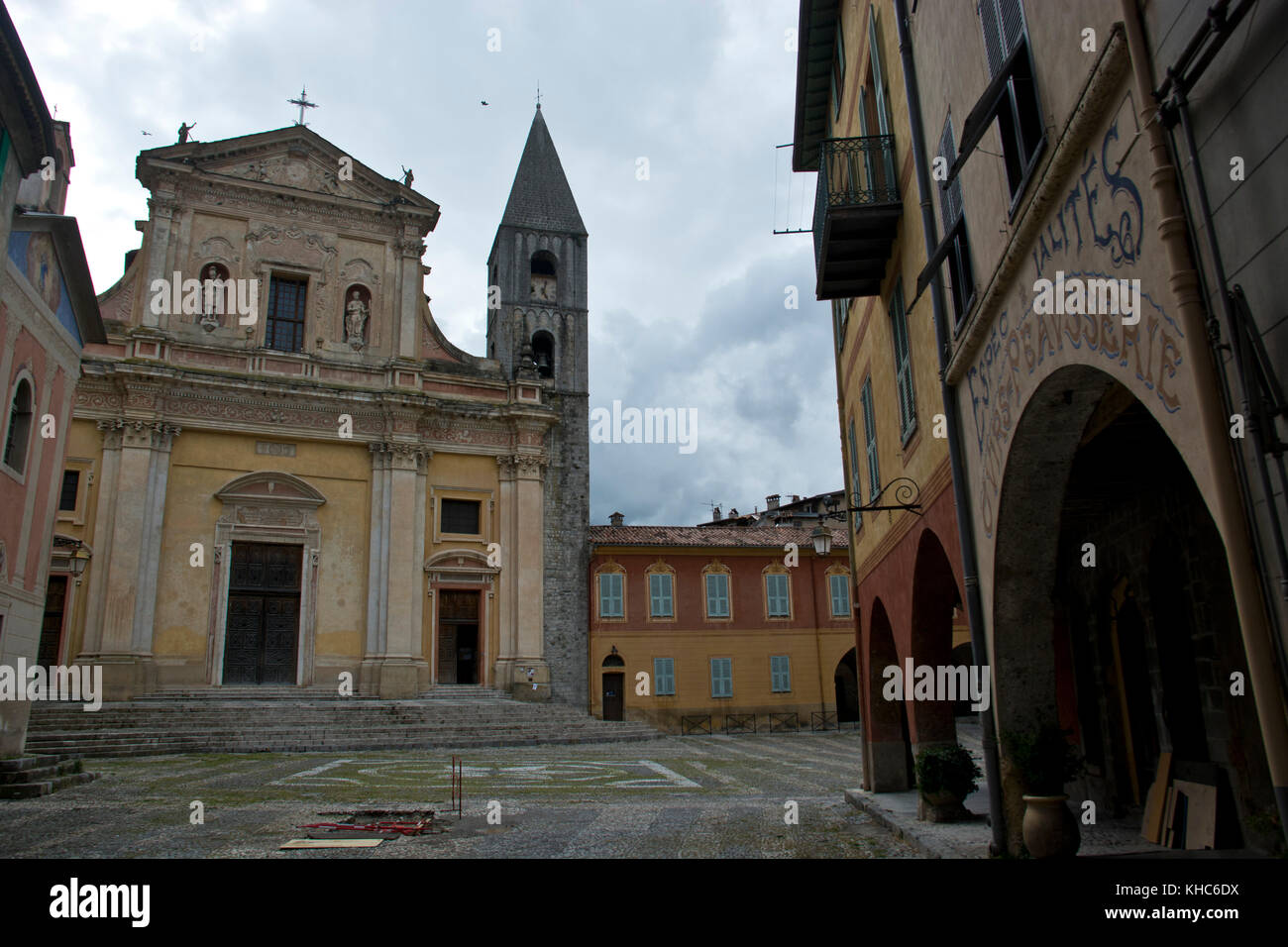 Sospel cathedral with Place St Nicolas *** Local Caption *** France ...