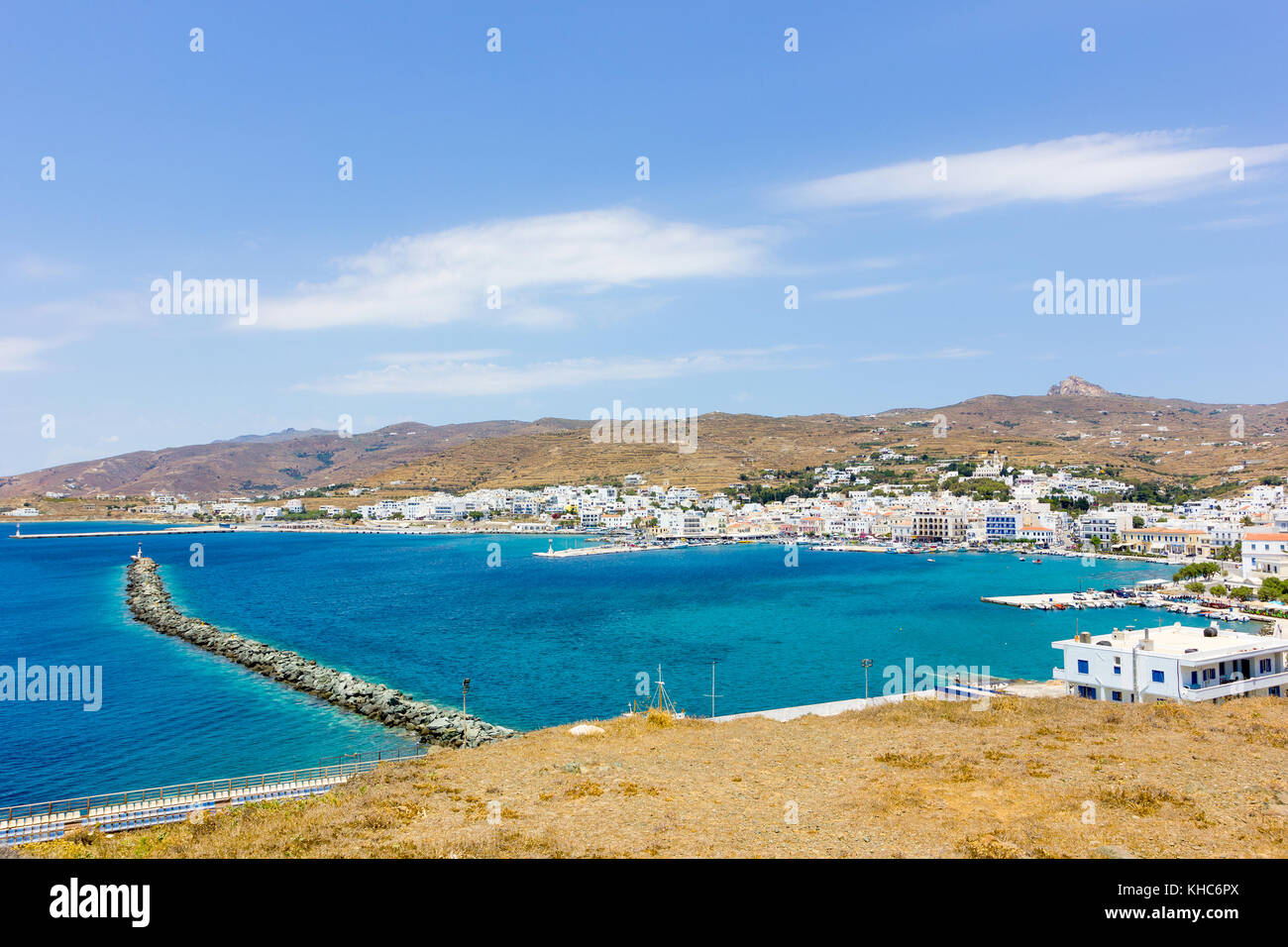 aerial view of the port in Tinos island,Greece Stock Photo - Alamy
