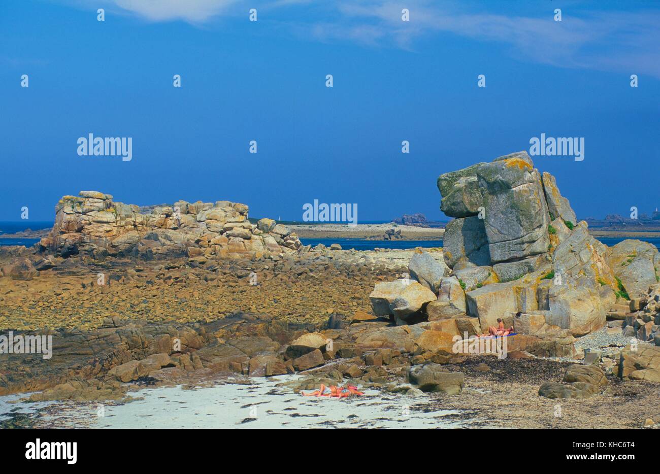 Coast, beach, rocks, sand, sea, bathers, Trestel, Côte d'Armor ...