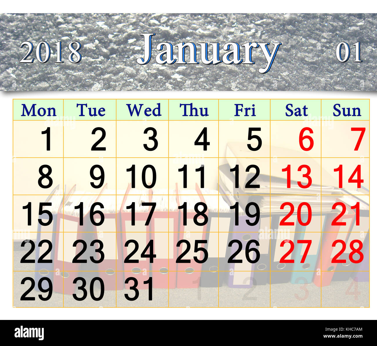 beautiful calendar for January 2018 with the ribbon of snowy layer ...