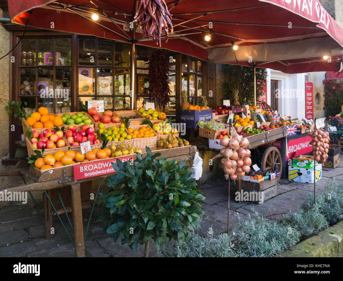 High class fruit and vegetable grocers High Street in picturesque ...