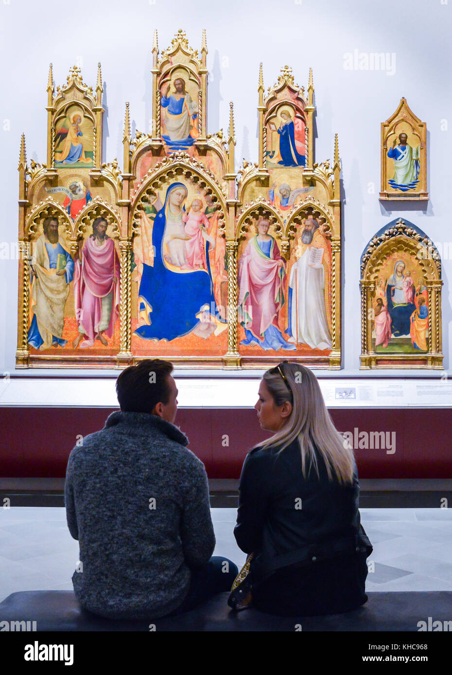 Florence, Italy - October 31st, 2017: Couple enjoys a work of medieval ...