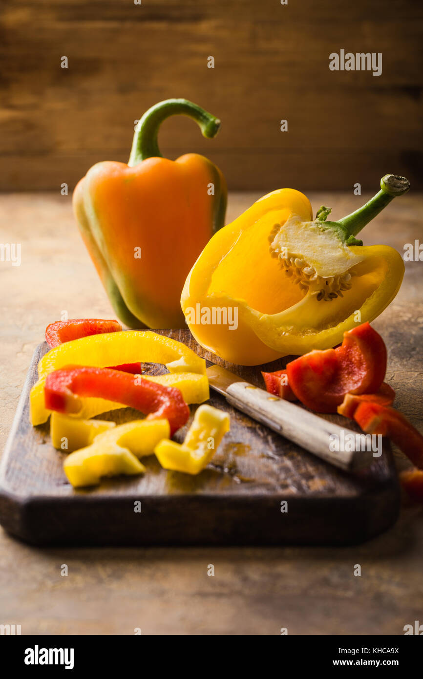 Fresh picked red, yellow and green bell pepper Stock Photo - Alamy