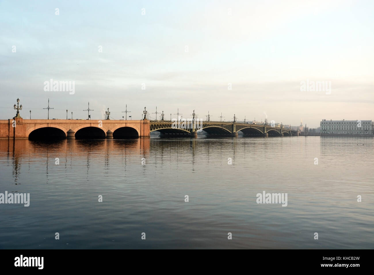 Trinity Bridge at Saint-Petersburg, Russia. Morning scene Stock Photo ...