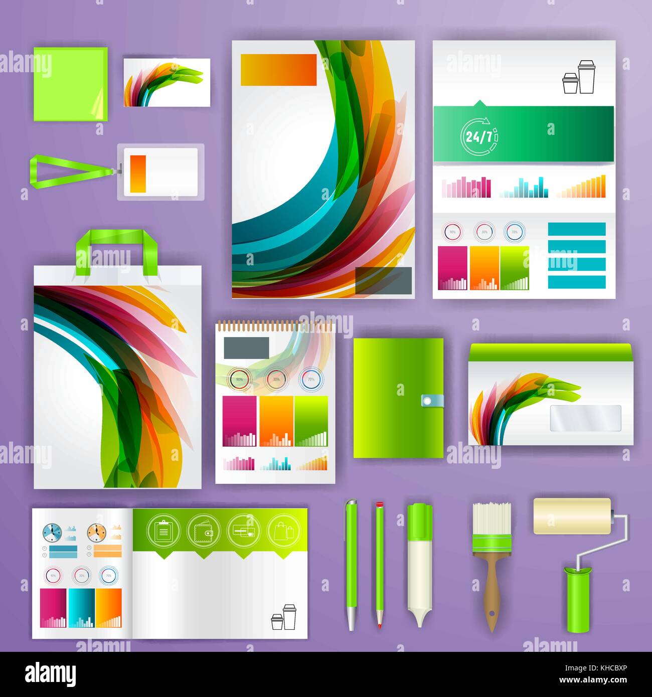 Corporate identity template with color elements. Vector company ...