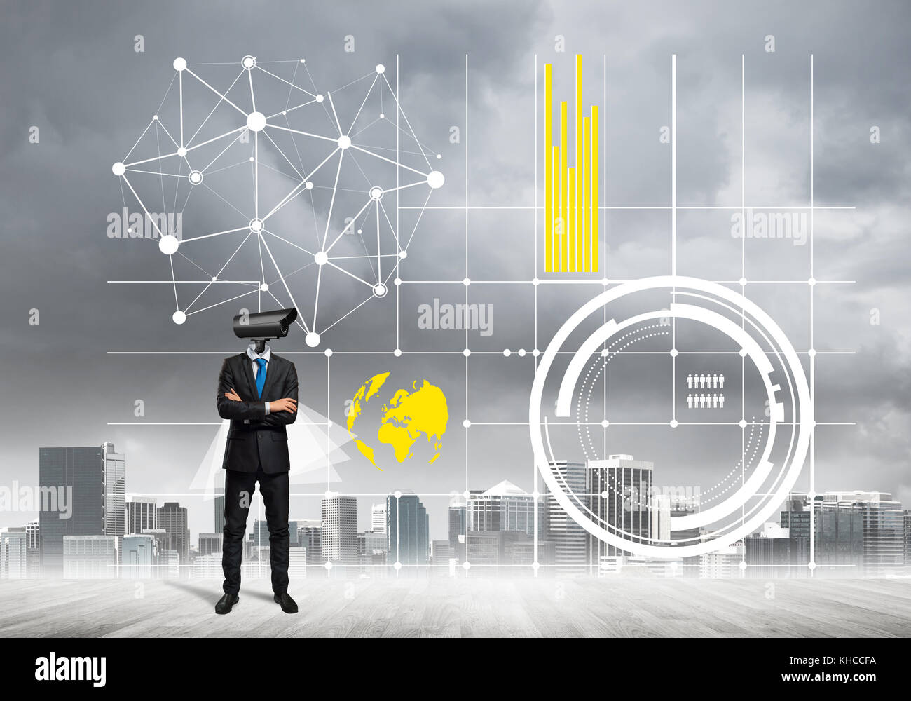 Concept of security and privacy protection with camera headed man Stock ...