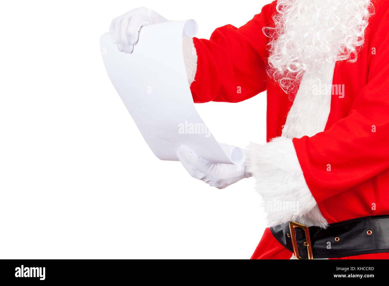 Father christmas checking his santa list on a pure white background ...