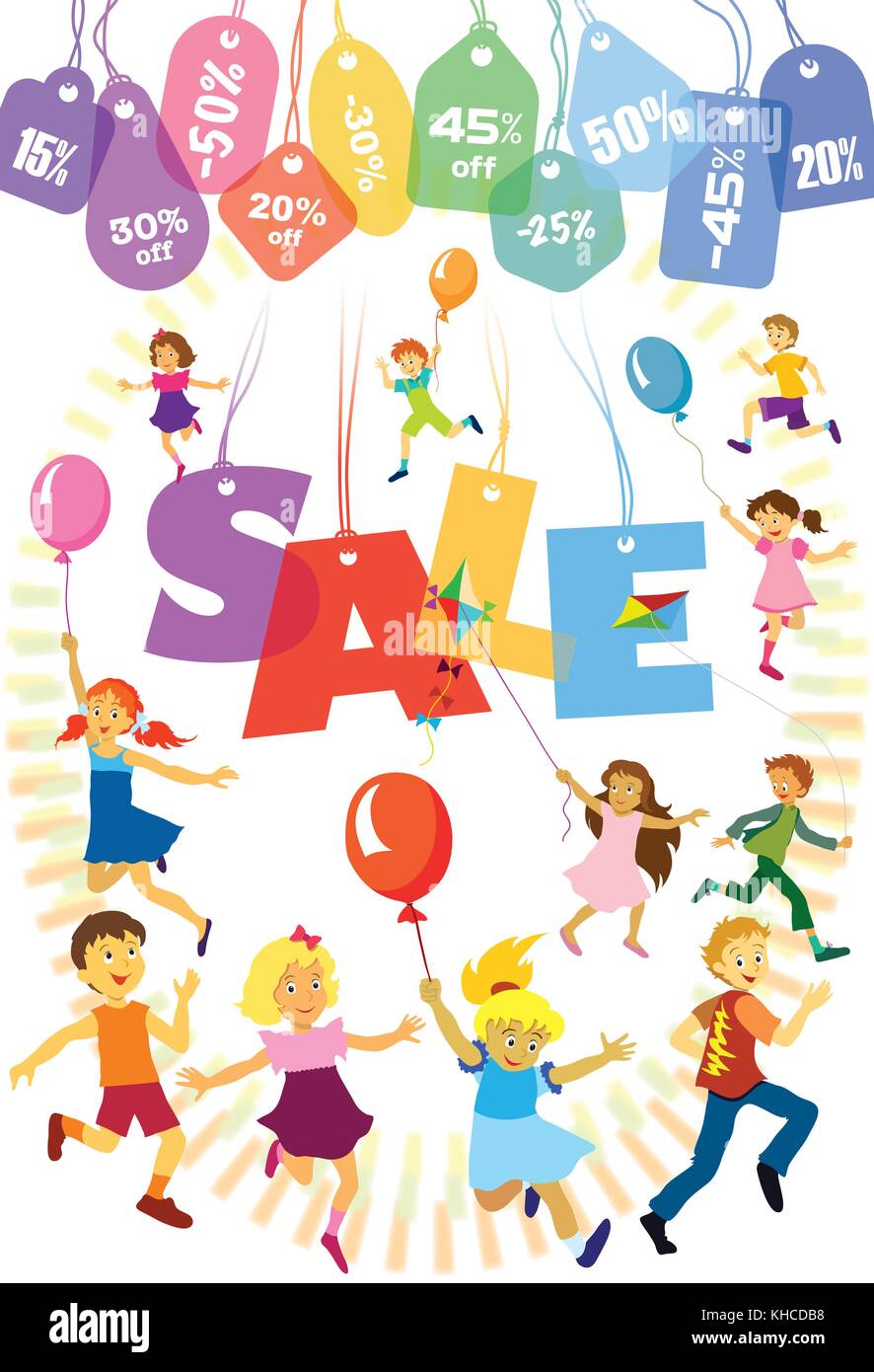 Colorful poster about the great sale of children's goods in the store ...