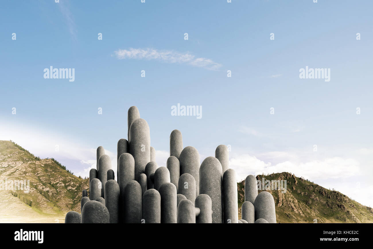 Multiple stone columns with breathtaking landscape Stock Photo - Alamy