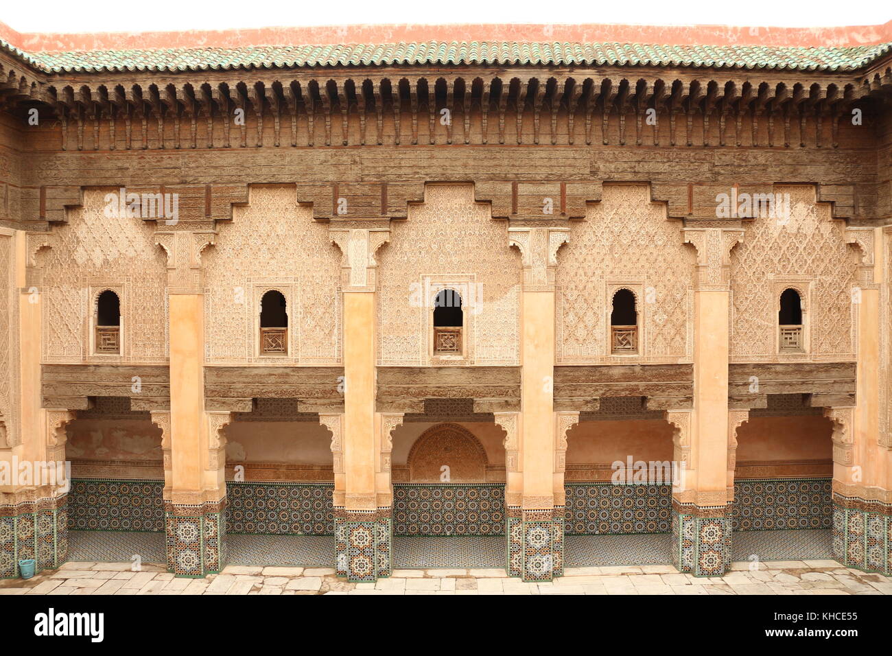 Interior courtyard of Madrasa Ben Youssef in Marrakech with traditional ...