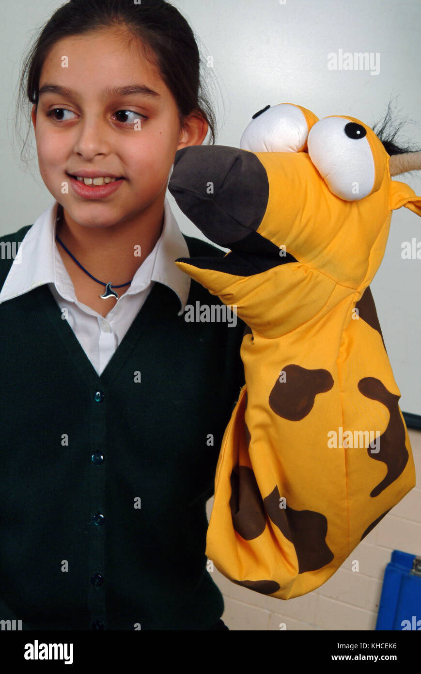 Teacher David Millington uses puppets, Gerald the Giraffe and Vinny the ...