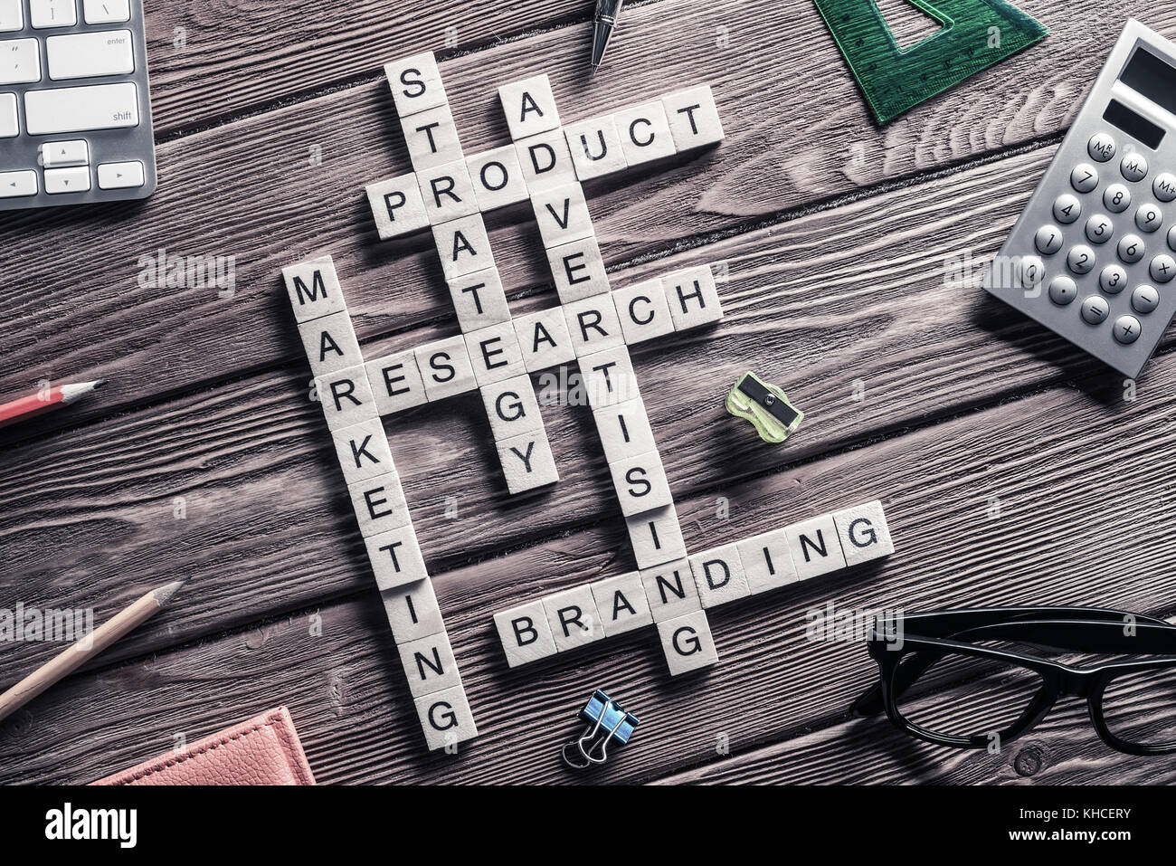 Conceptual business keywords on table with elements of game maki Stock ...