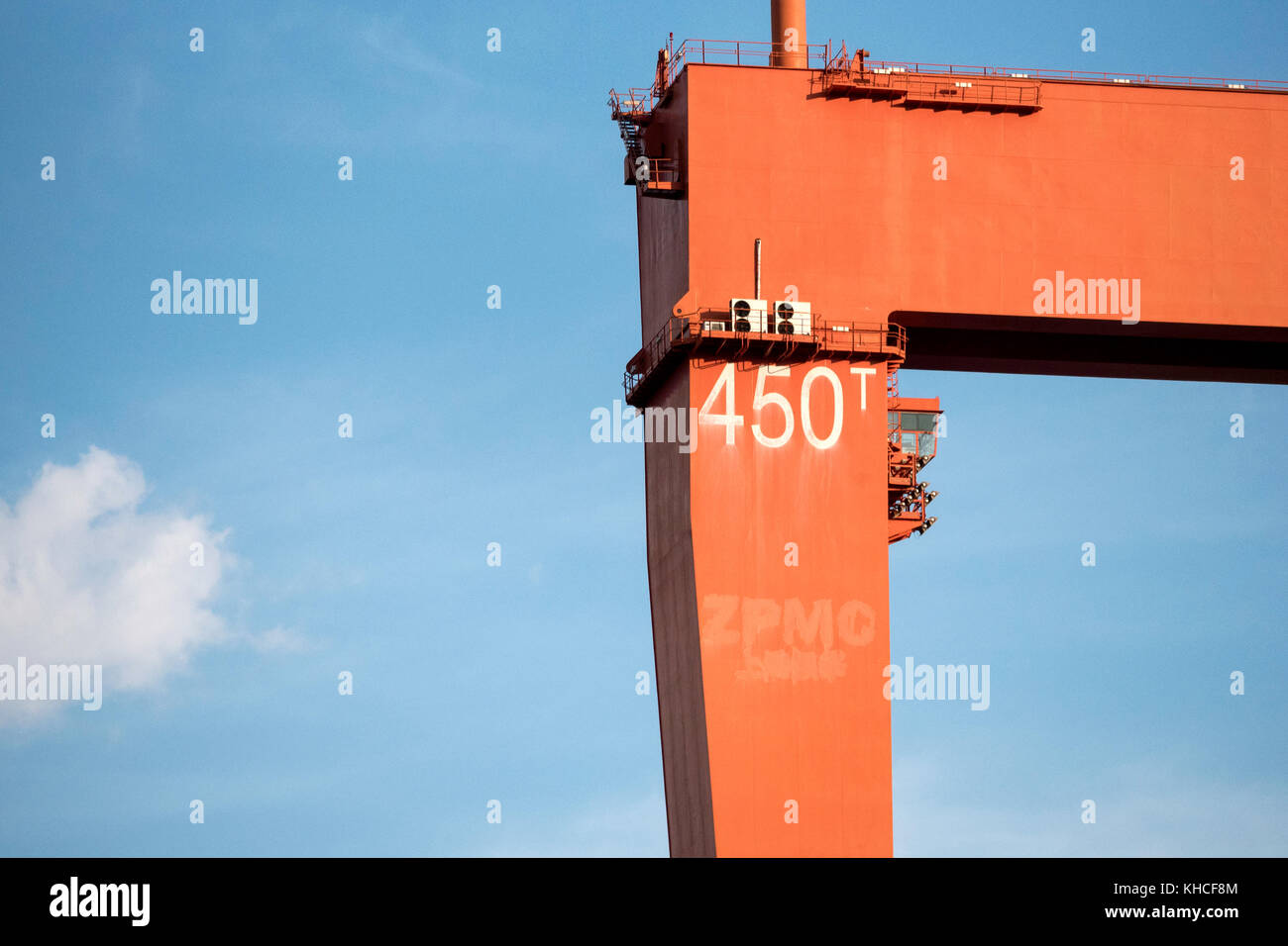 Detailed view of heavy duty lifting dock cranes in dockyard. Camranh ...