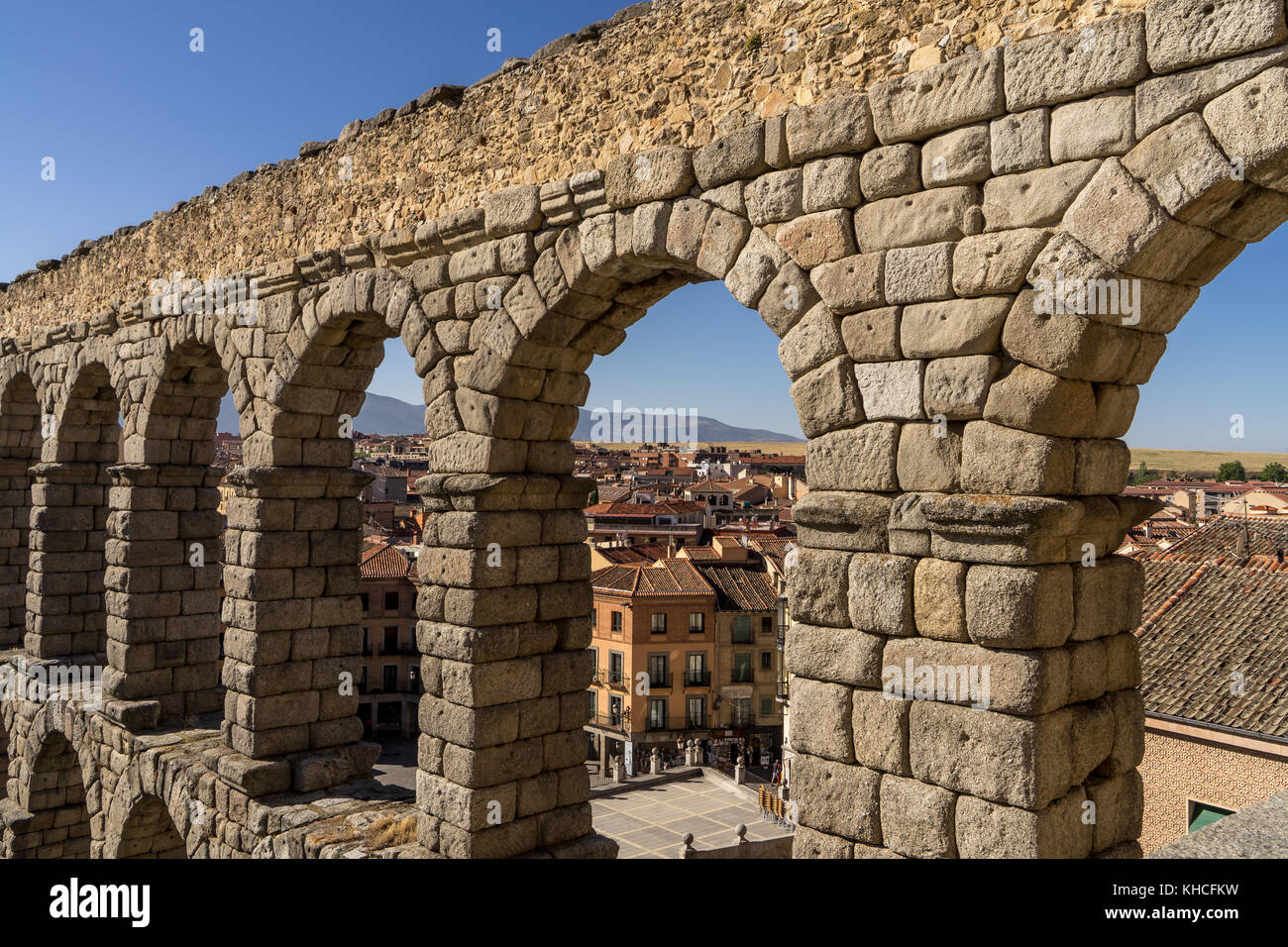 The ancient roman aqueduct bridge in Segovia Spain Stock Photo - Alamy