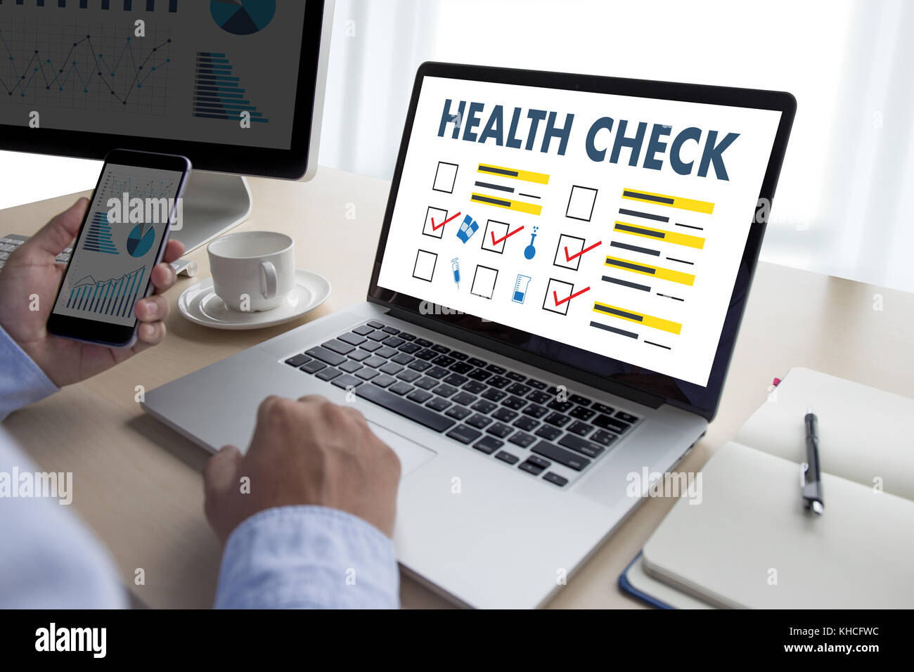 Digital HEALTH CHECK Concept working with computer interface as medical ...