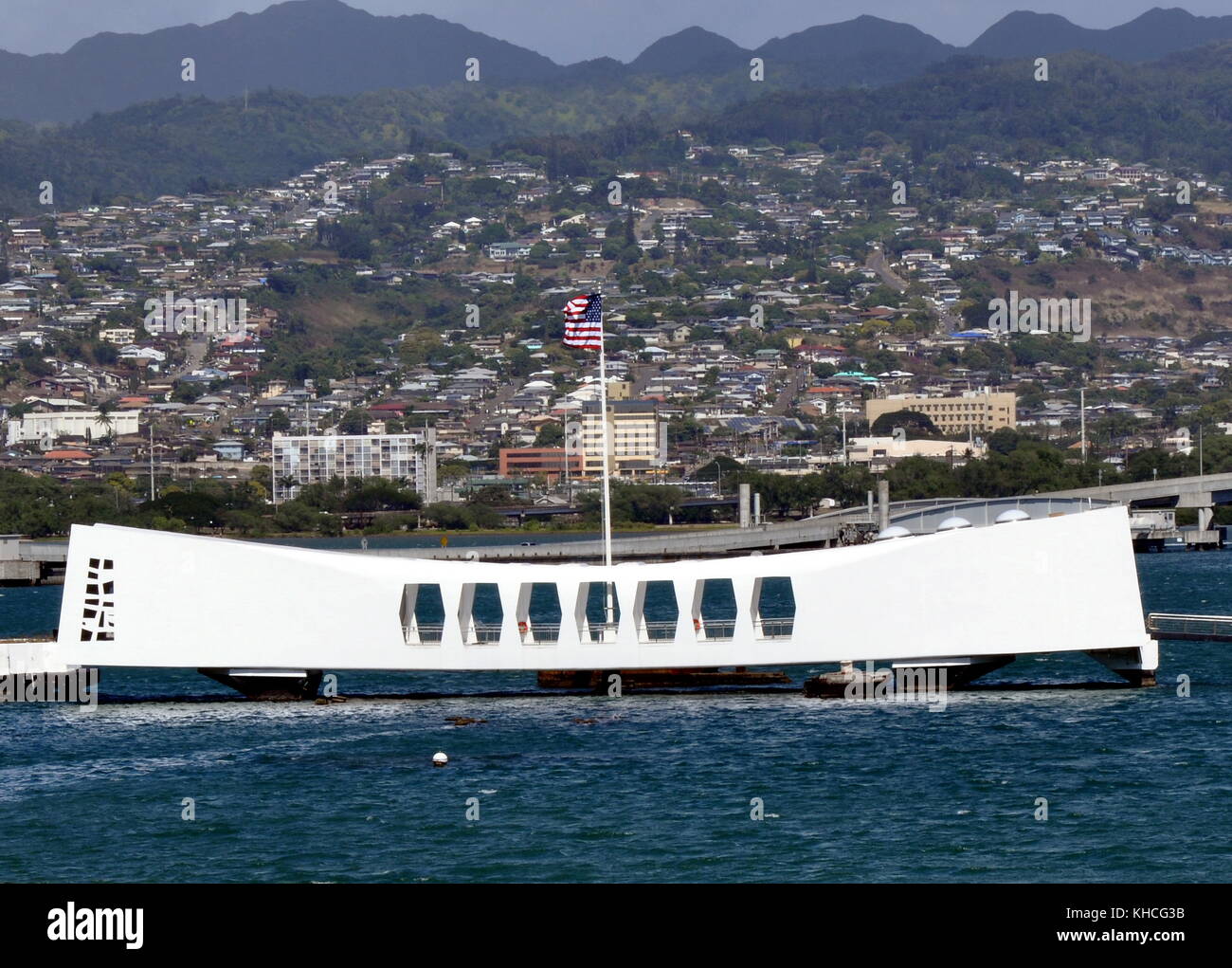 The Arizona Memorial from the deck of the Battleship Missouri Stock ...