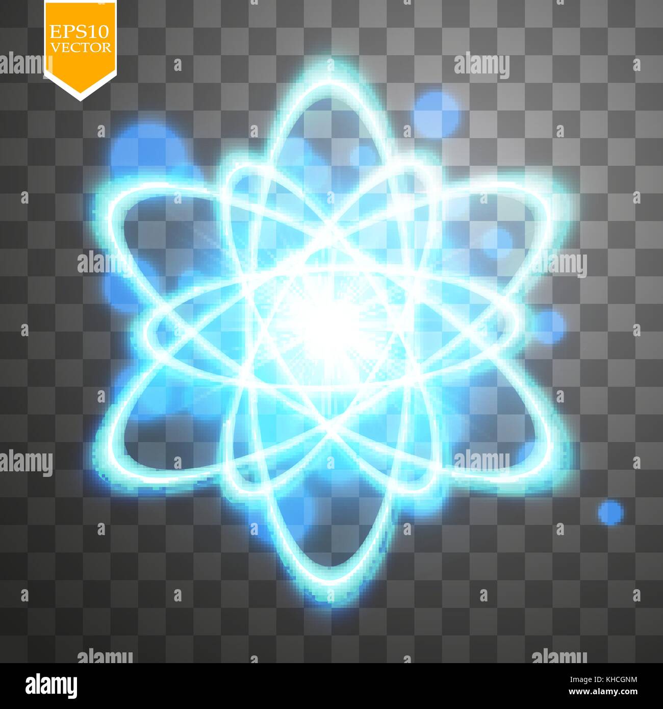 Shining atom scheme. Isolated on black transparent background. Vector ...
