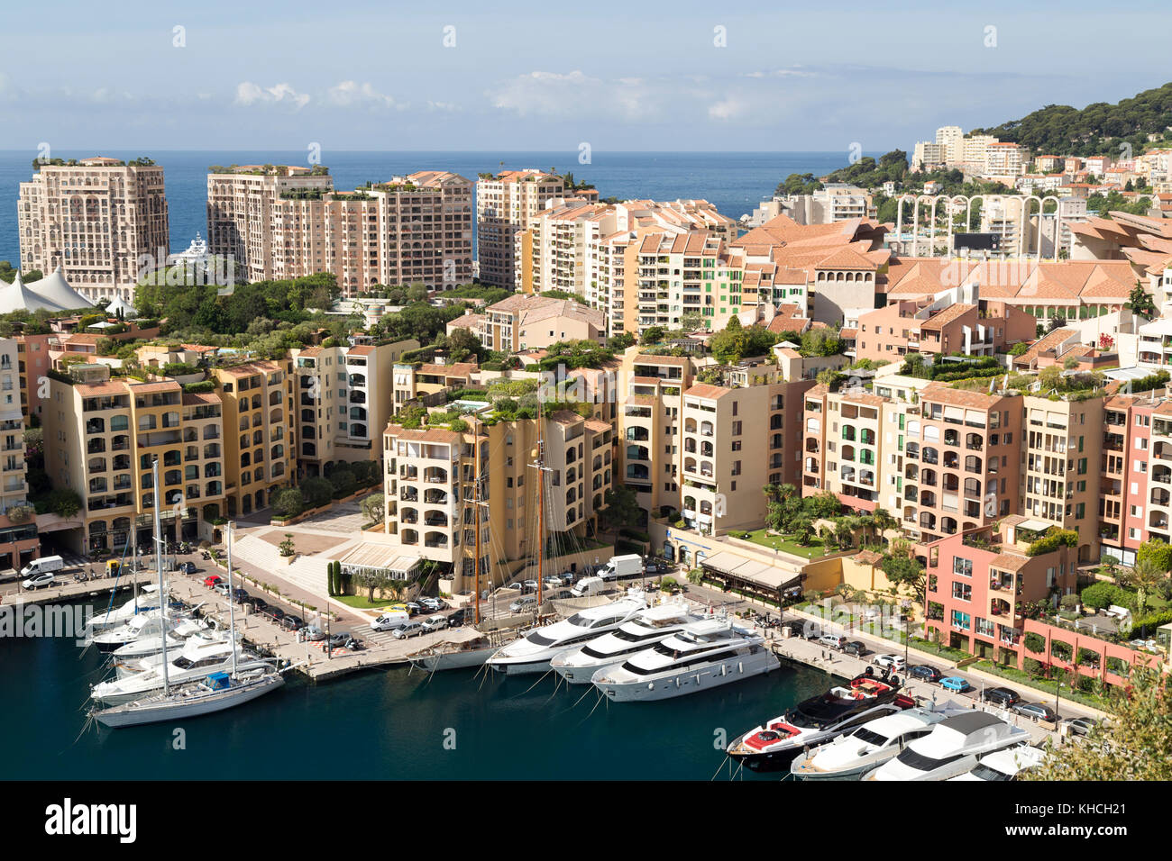 Monaco, view over Port de Fontvieille from the palace grounds Stock ...