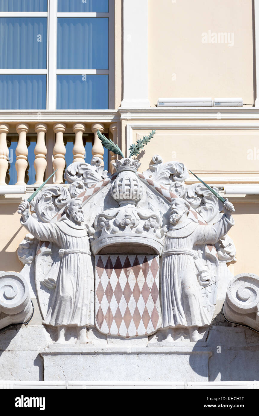 Monaco, the Monaco coat of arms over the entrance to the Prince's ...