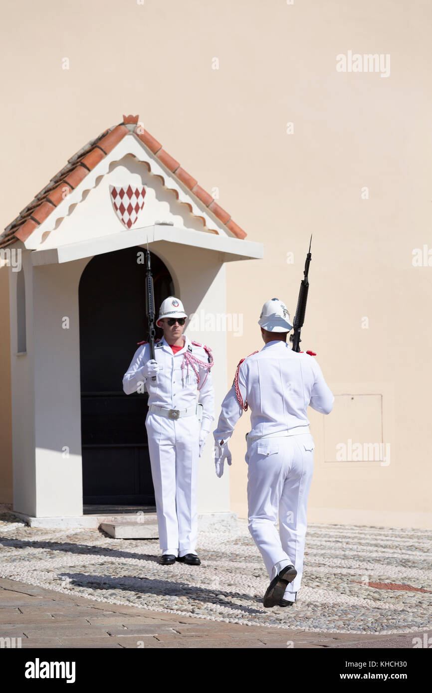 Monaco, the changing of the Prince's Palace Guard at the Palace every ...